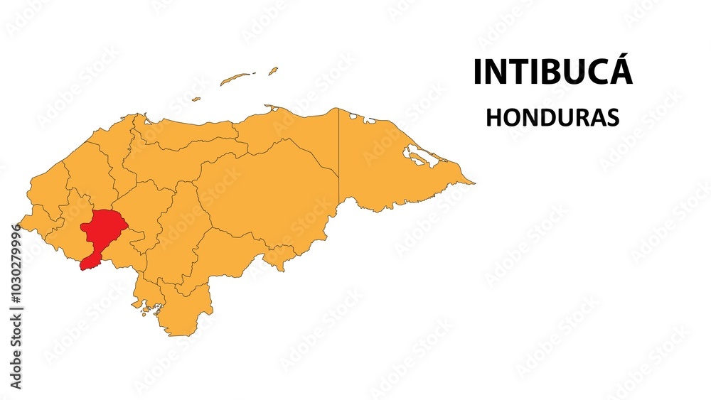 Intibucá Map is highlighted on the honduras map with detailed state and ...
