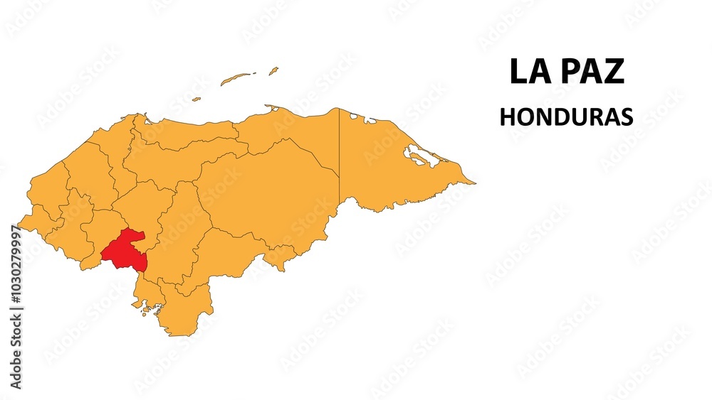 La Paz Map is highlighted on the honduras map with detailed state and ...