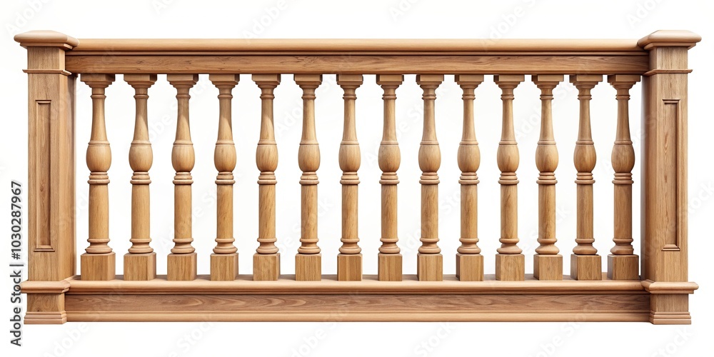 Wooden balcony railing with columns isolated on white background Stock ...