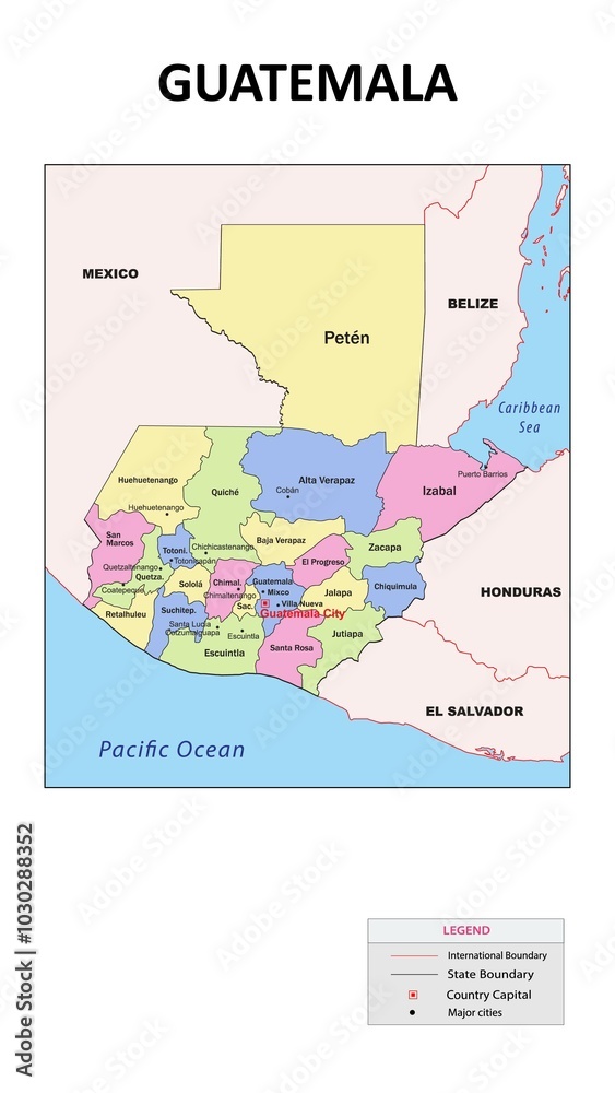 Guatemala Map. State and union territories of Guatemala with ...