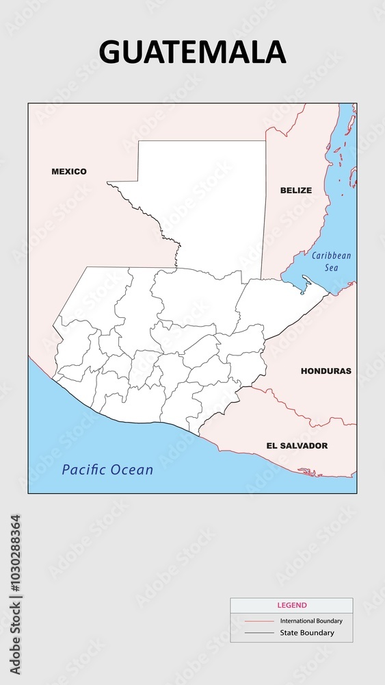 Guatemala Map. Political map of Guatemala with state border in outline. Political map of ...