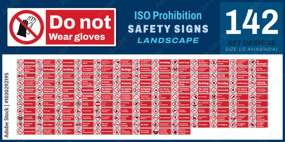 139 set ISO prohibition safety signs v27_do not wear gloves_landscape ...
