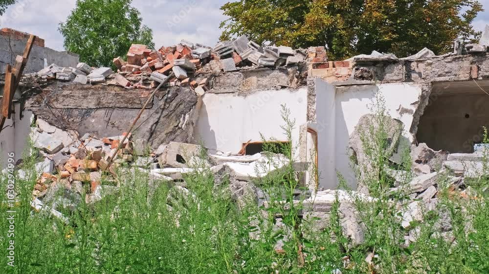 Abandoned Collapsed Ruined Building with Concrete and Cinderblock ...
