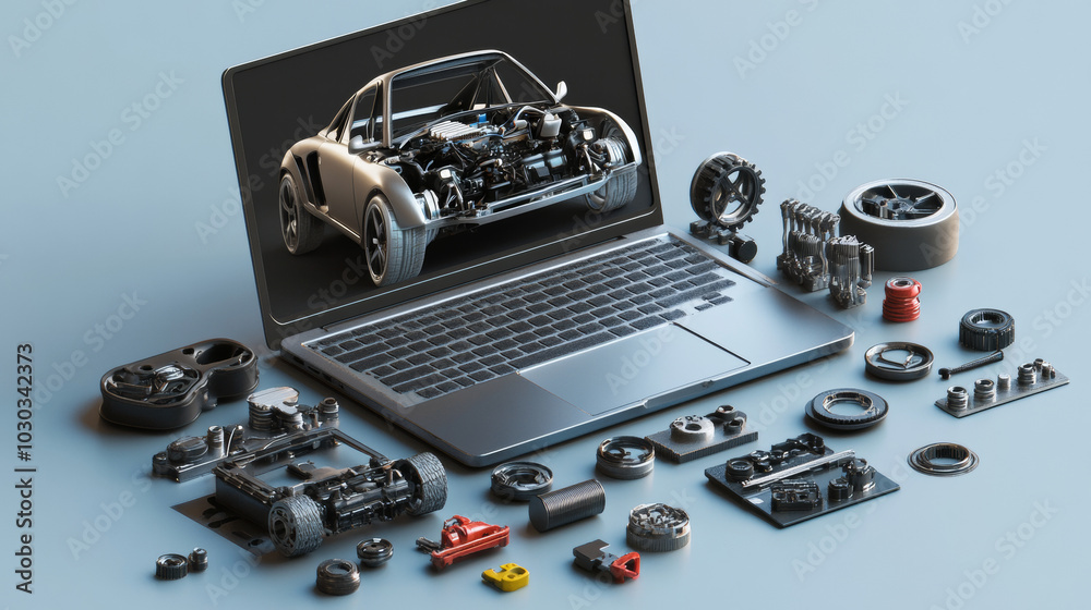 3D render image depicting computer-aided design (CAD) using software ...
