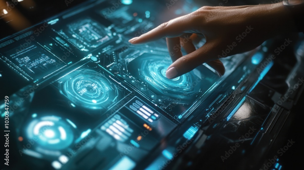 Touchscreen interaction, fingers navigating through a touchscreen ...