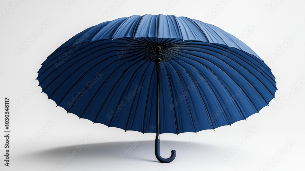 Elegant blue umbrella with classic design and ribbed texture standing ...