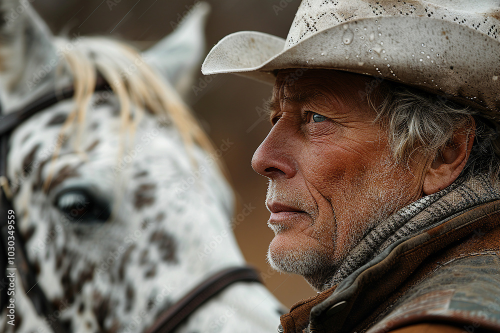 Dangerous cowboy western movie personage with gun and horse made with ...