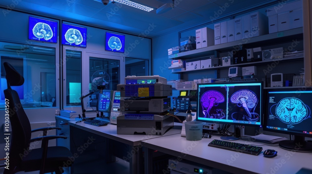 A cognitive neuroscience lab with brain imaging devices, where ...