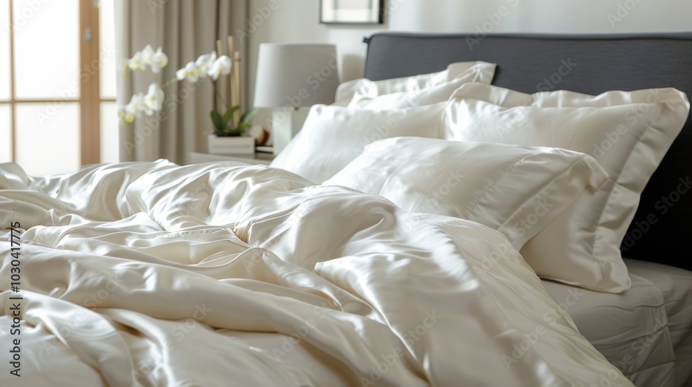 Classic and timeless this luxurious silk bedding set in a neutral color ...