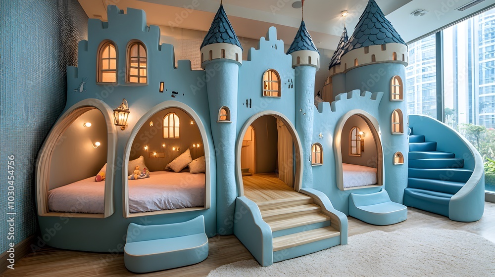Fantasy-themed children room featuring a 3D art wall of castles and ...