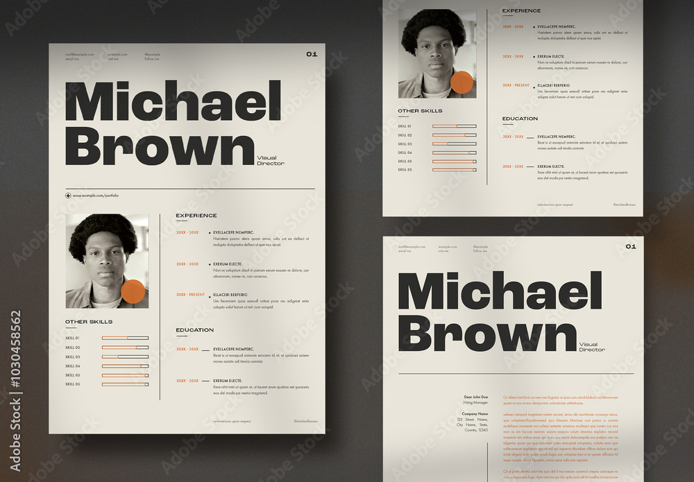 Retro Inspired Resume with Orange Accents Stock Template | Adobe Stock