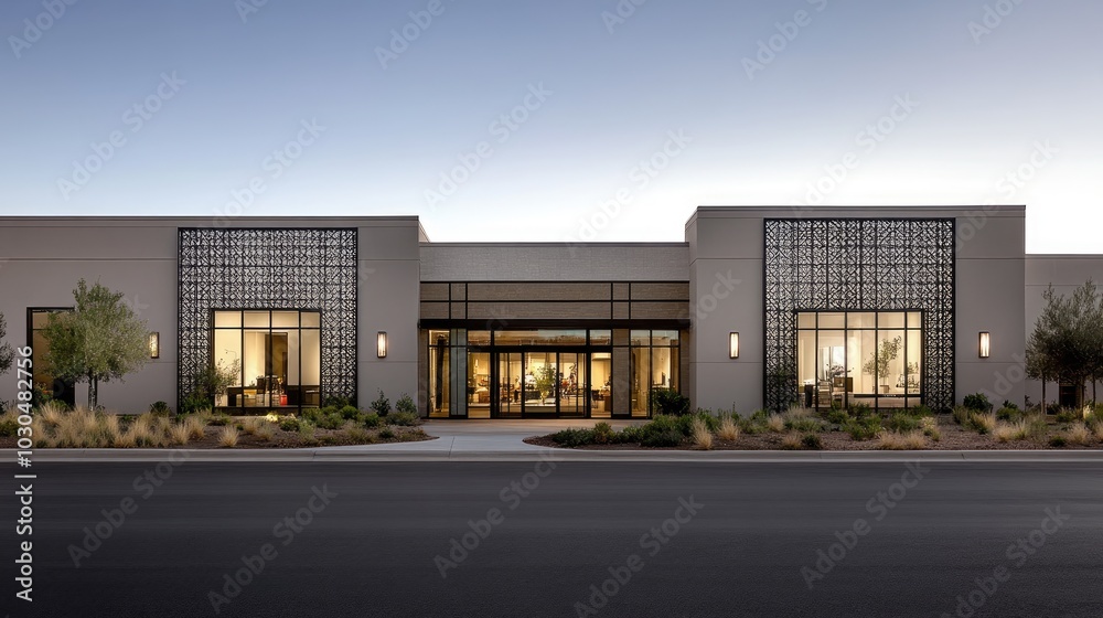 The shopping mall showcases a striking design with gray metal panels ...