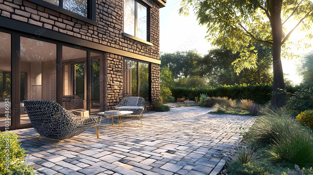 Wireframe rendering of a building in 3D. Done view hard landscaping ...