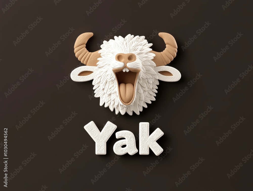 Cute cartoon-style yawning yak character with a letter "Yak" simple ...