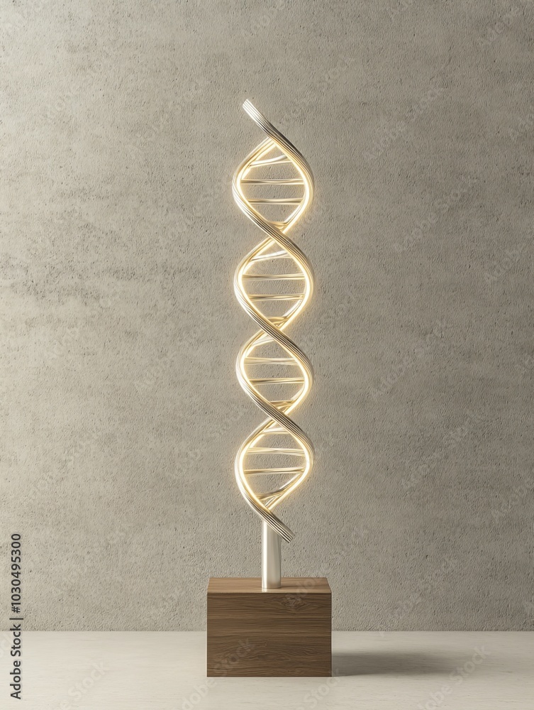 Elegant double helix silver trophy with illuminated accents, positioned ...
