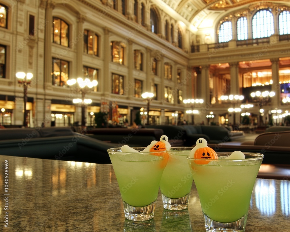 Spooky Halloween masquerade ball in a grand American ballroom ghost ...