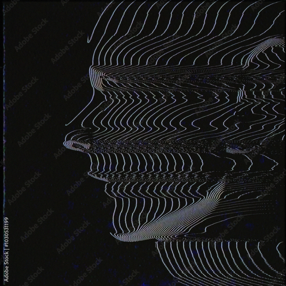 Poster A synthetic humanoid made of static and noise modulation effects ...