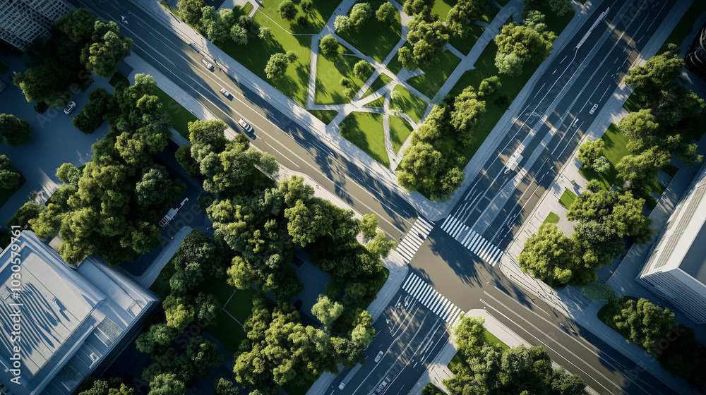 An urban planning blueprint showcasing the division of residential and ...