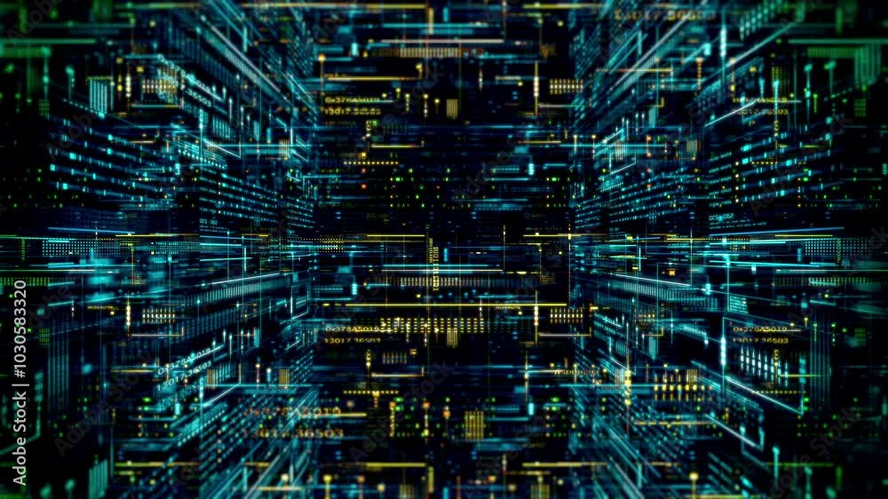 4K screen background with digital data code and HUD elements, ideal for ...