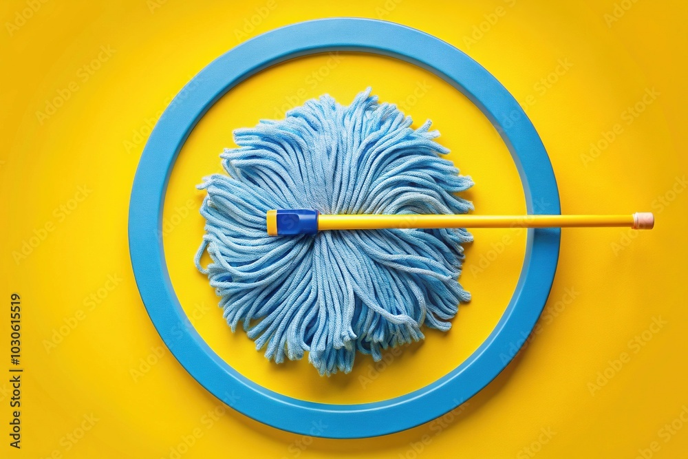 ภาพประกอบสต็อก Sparkling mop and blue duster crossed in a circular ...