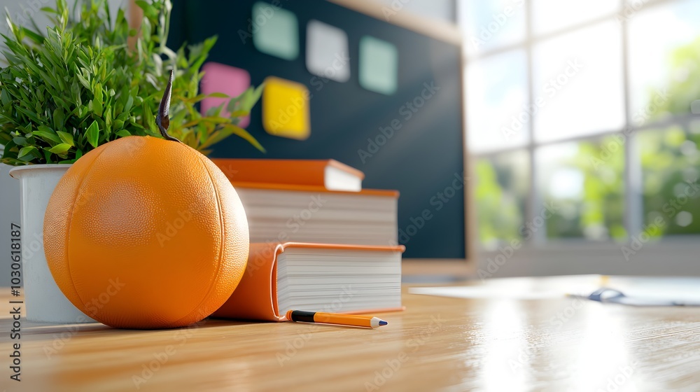 Organized and Bright Classroom Setting with School Desks Stationery and ...