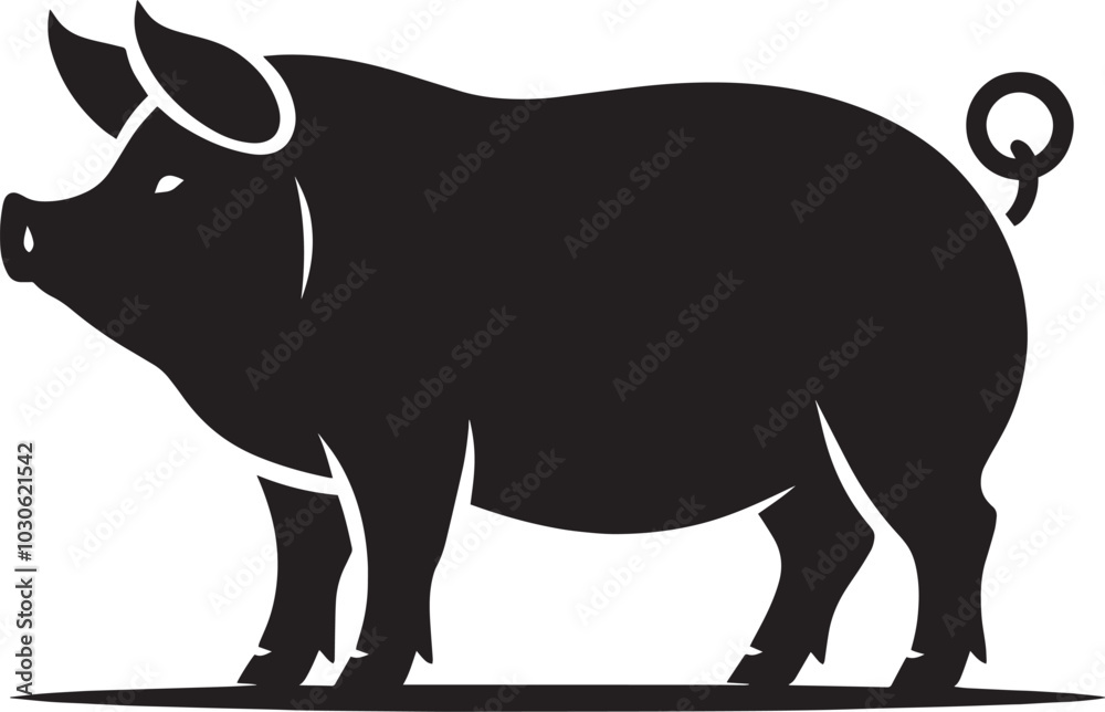 Pig Silhouette isolated on white background Minimalist pig vector shape ...
