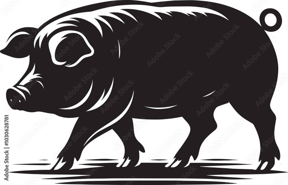 Pig Silhouette isolated on white background Minimalist pig vector shape ...