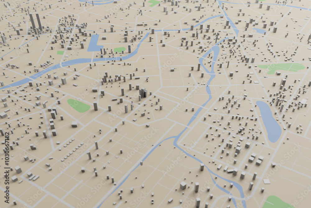 3D rendering city map illustration of a city map created using 3D ...
