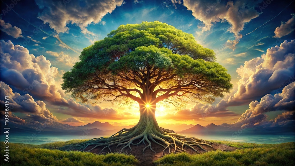 Illustration of Yggdrasil, the World Tree in Norse mythology ...