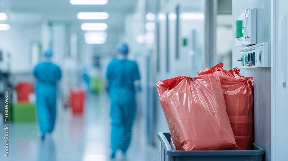 Hospital Biohazard Waste Bin Overflowing with Sharp Objects and Red ...