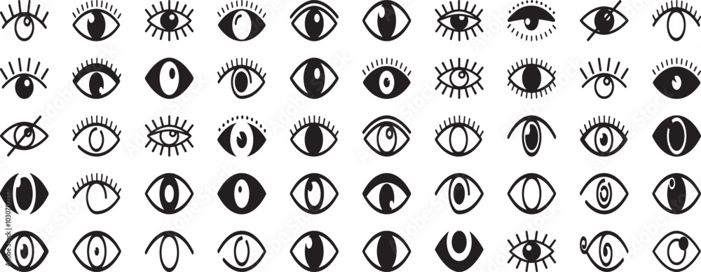 Outline eye icons. Open and closed eyes images, sleeping eye shapes ...