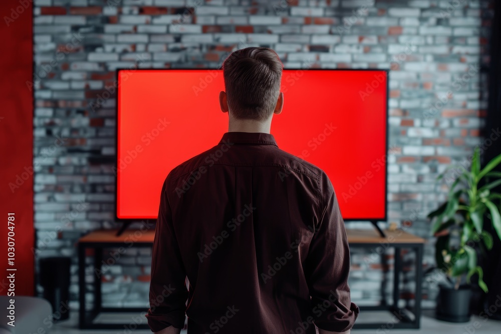 Ui mockup caucasian man in his 40s in front of an smart-tv with an ...