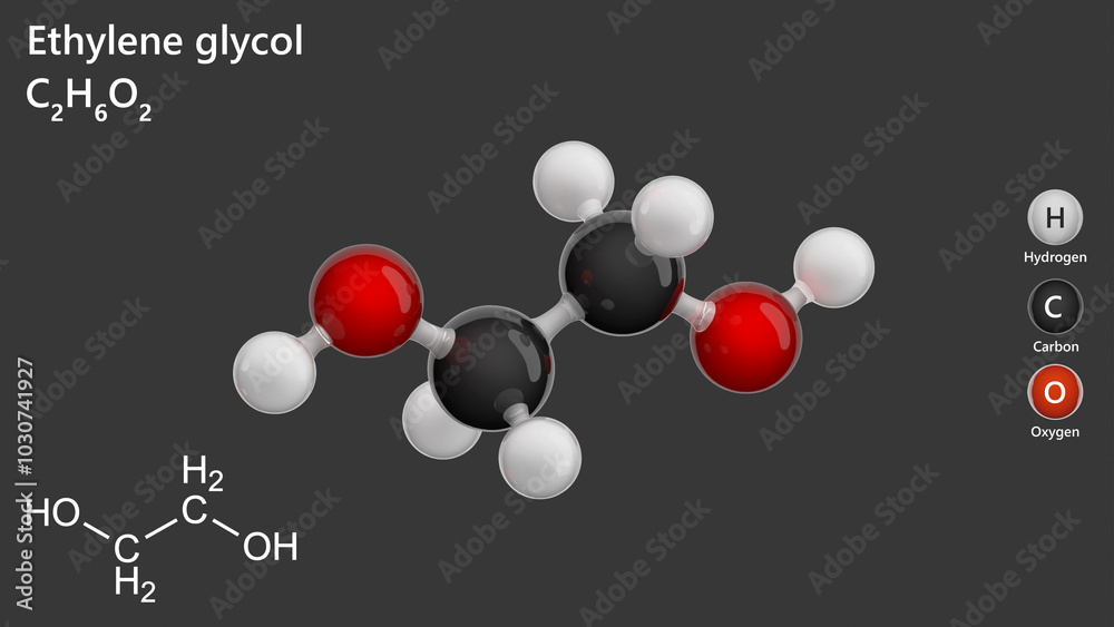 Molecule of Ethylene glycol (C2H6O2). It is a synthetic liquid ...