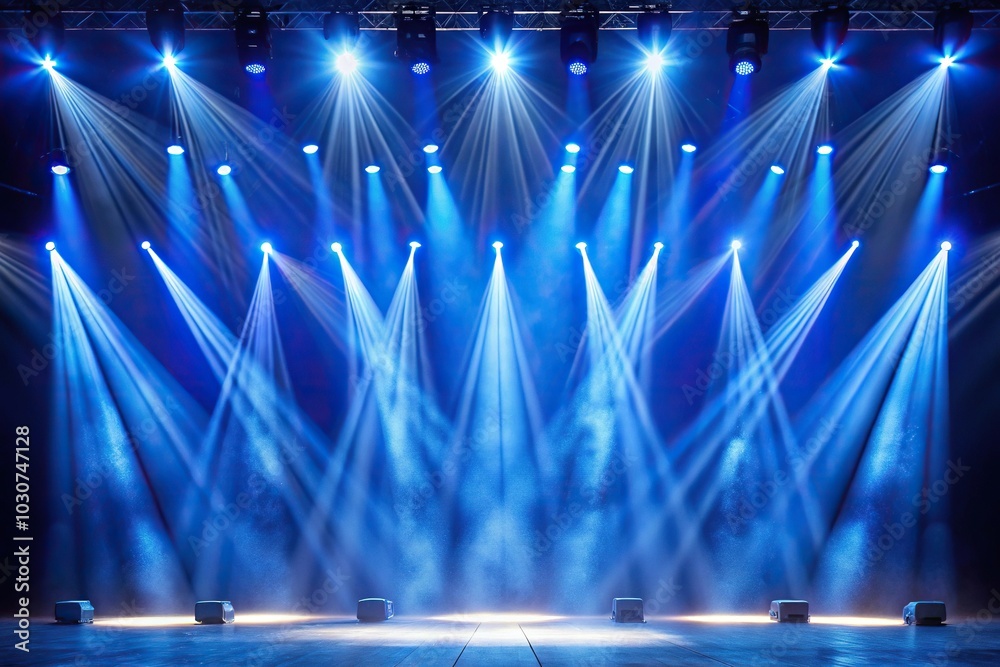 Forced perspective stage lights with blue beams Stock Illustration ...