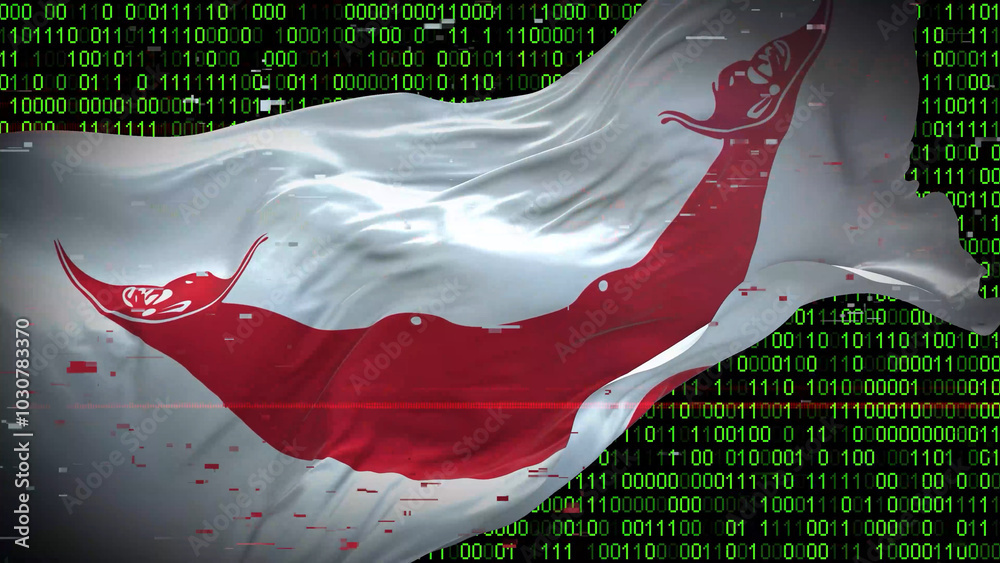 Binary code on flag of Easter Island Rapa Nui. Program source code or Hacker concept on Rapa Nui ...