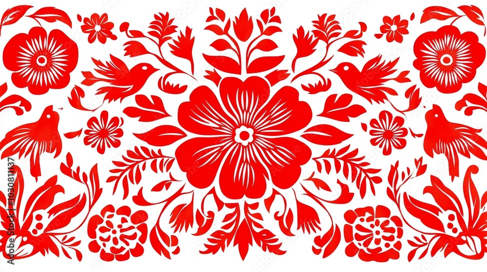 Traditional Mexican paper cut papel picado banner pattern with bold ...