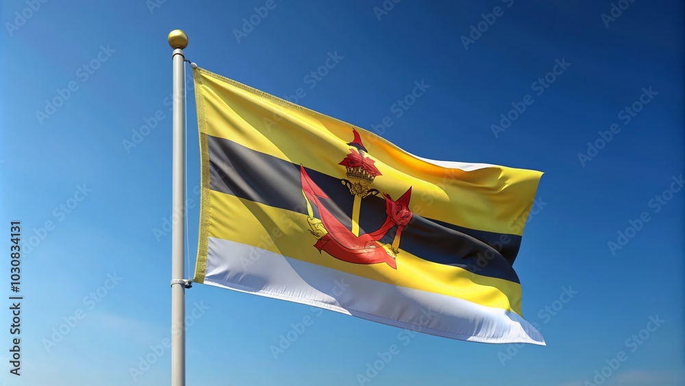Realistic Brunei Darussalam Flag Waving on White Background - High ...