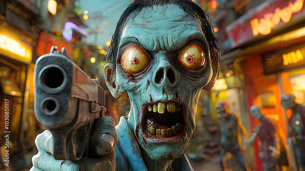 Vivid First Person Shooter Perspective with a Humorous Cartoon Showdown ...