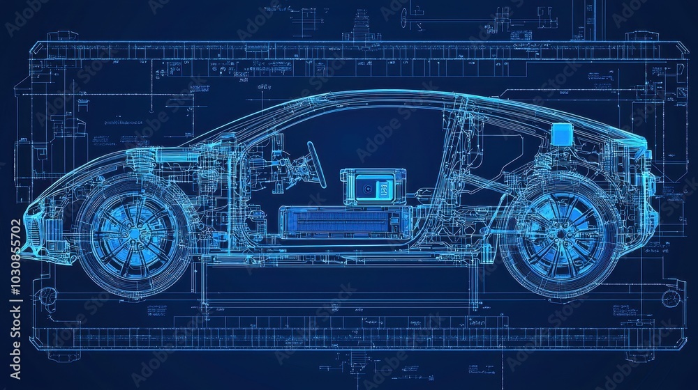 Blueprint illustrating the internal components of an electric vehicle ...
