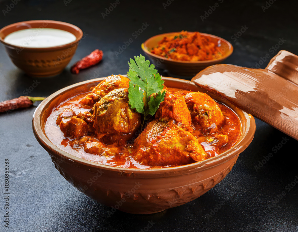 Chicken Dum Handi Biryani, A Traditional Indian Dish, Served In An ...