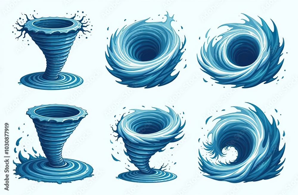 Tornado, storm, whirlwind twister, cyclone whirlpools set. Windy or ...