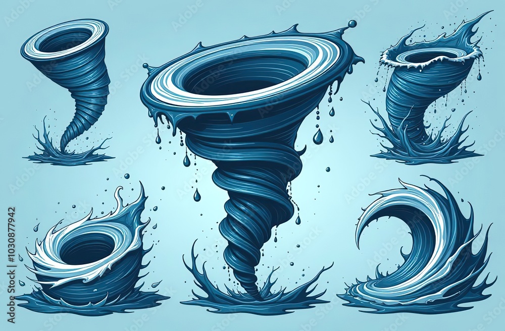 Tornado, storm, whirlwind twister, cyclone whirlpools set. Windy or ...