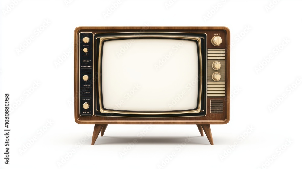 vintage retro tv set with a blank screen isolated on a clean white ...