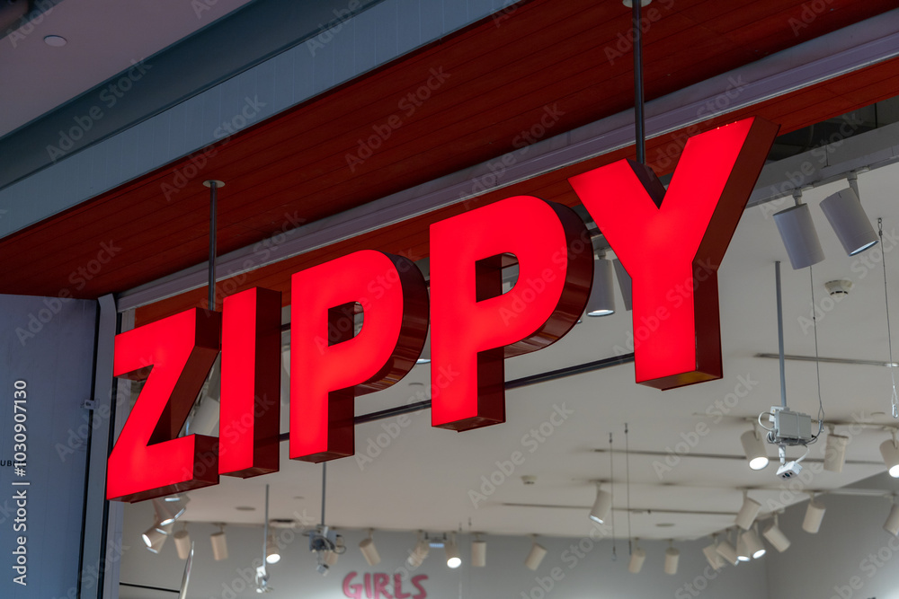 Zippy sign logo at Alegro shopping center. Zippy is a Portuguese brand ...