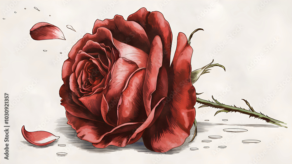Red Rose Falling Apart: A single red rose, its petals falling away ...