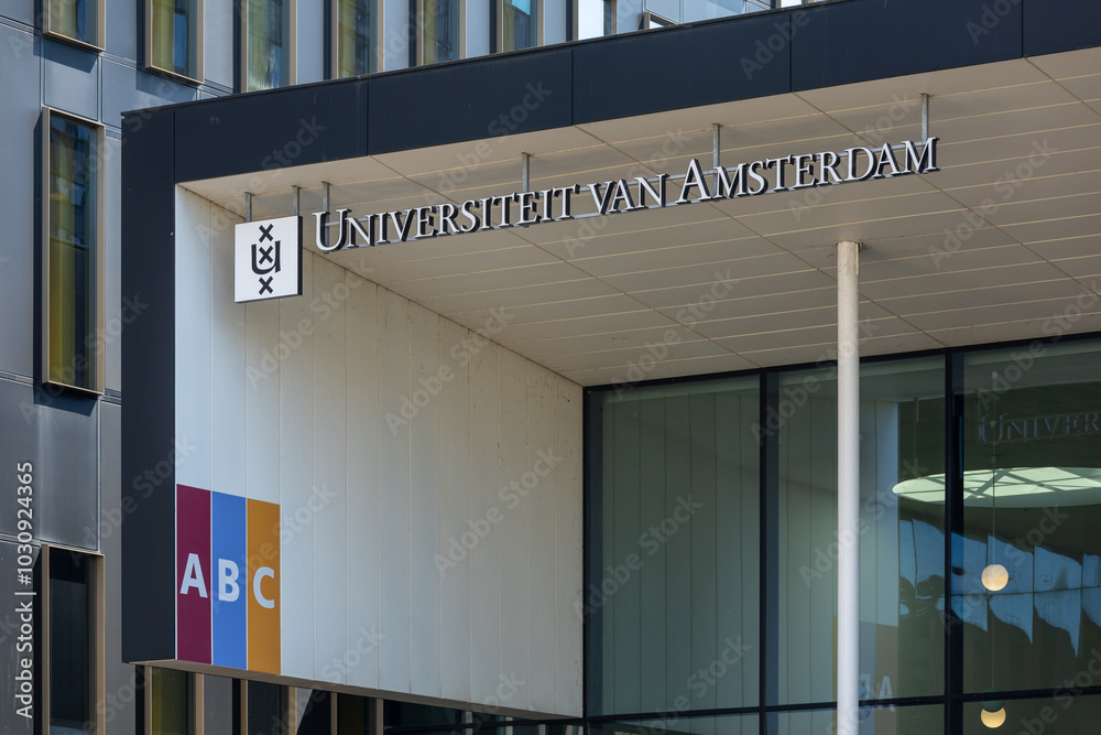 Universiteit van Amsterdam (University of Amsterdam) logo sign above ...