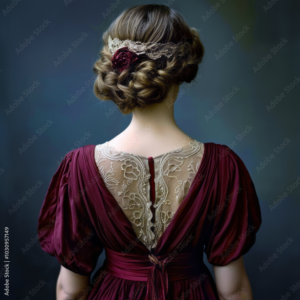 Vintage historical photograph of a woman viewed from the back, old ...