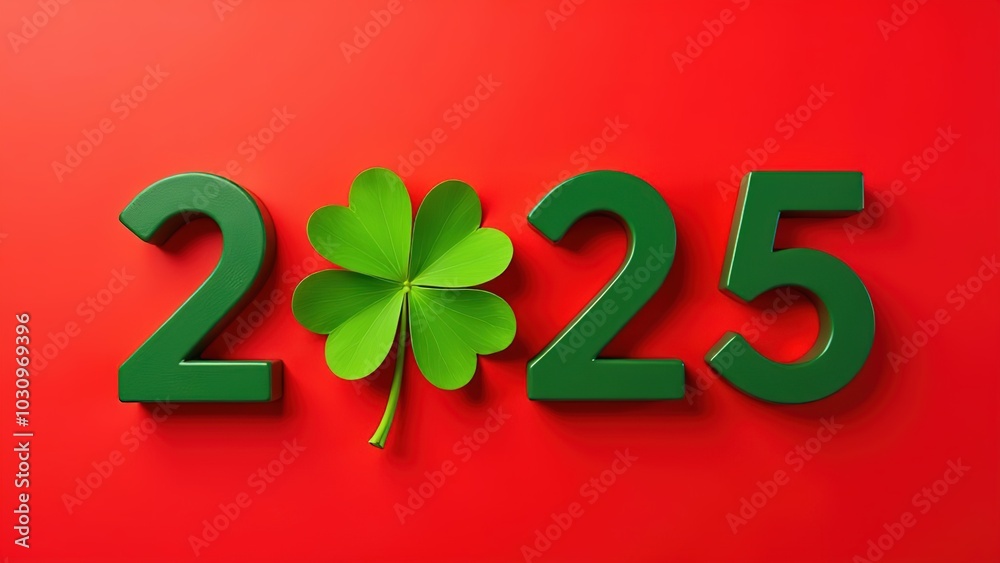 The green numbers 2025 and clover are depicted on a red background. A ...