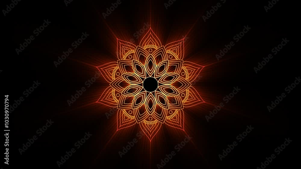 Colorful rotating mandala or rangoli pattern with light rays for diwali ...