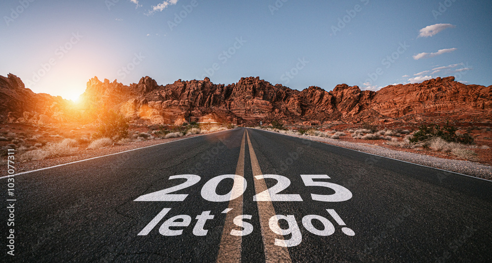 New year 2025 or start straight and beginning concept. Man ride on bike ...
